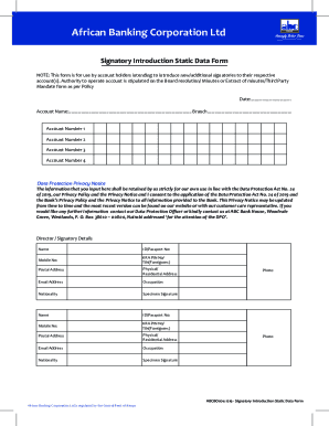 Fillable Online Signatory Introduction static data form (2) - Nairobi ...
