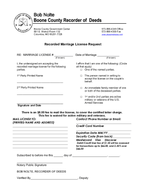 Fillable Online Recorded Marriage License Request Form. Recorded Marriage License Request Form ...