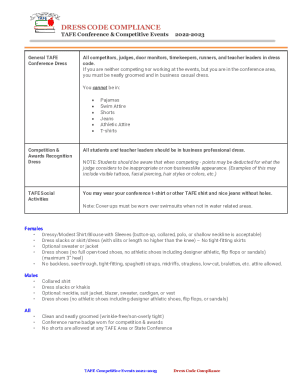 Fillable Online TAFE Dress Code Compliance Form Fax Email Print - pdfFiller