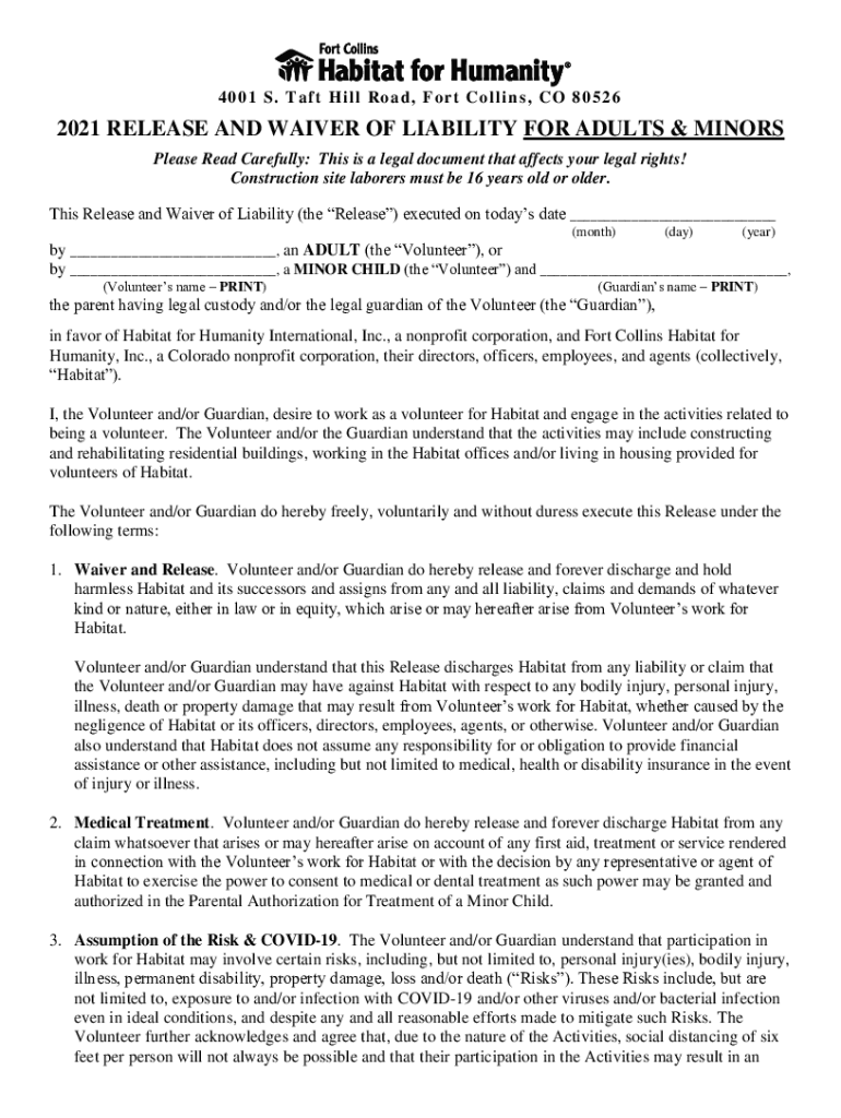 Fillable Online Volunteer Liability Waiver and Agreement - City of Fort Collins Fax Email Print ...