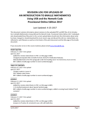Fillable Online Revision Log for Uploads of AN INTRODUCTION TO BRAILLE ...