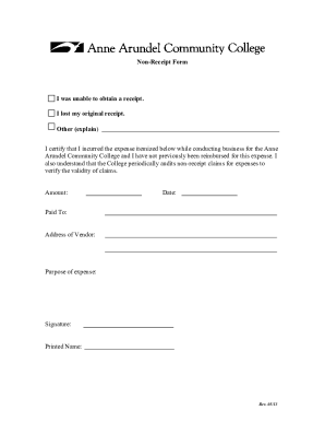 Fillable Online Non-Receipt Form - Anne Arundel Community College Fax ...
