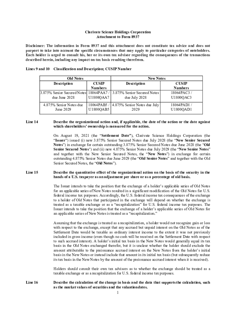 Fillable Online The information in Form 8937 and this attachment do Fax ...