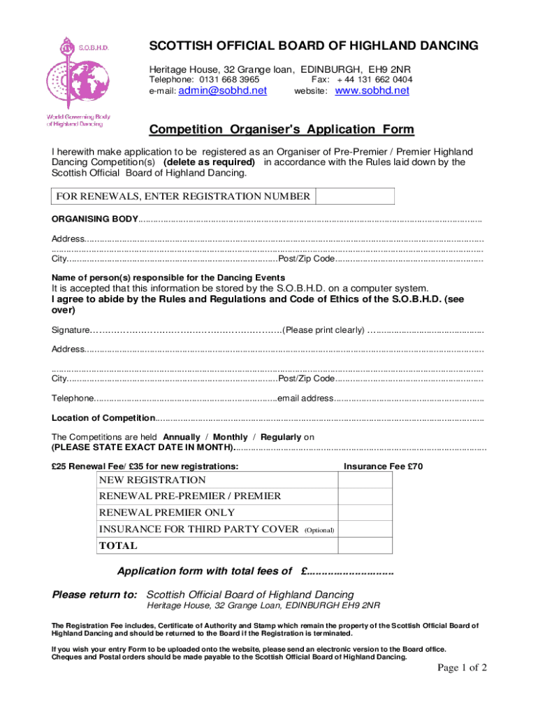Fillable Online Scottish Official Board of Highland Dancing - Edinburgh ...