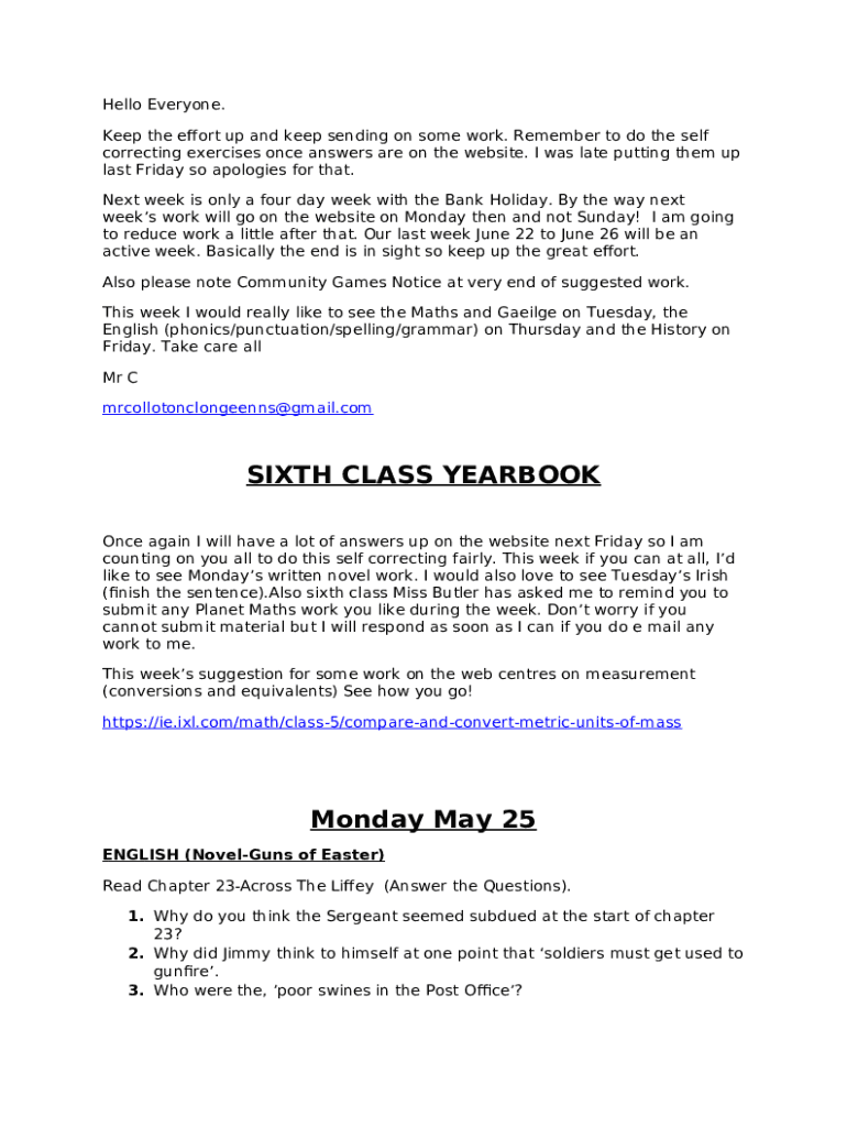sixth class yearbook writing-300 words - Clongeen NS Doc Template ...