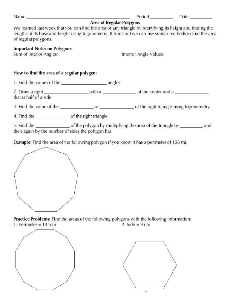 Fillable Online Geometry area apothem worksheet answer key Fax Email ...