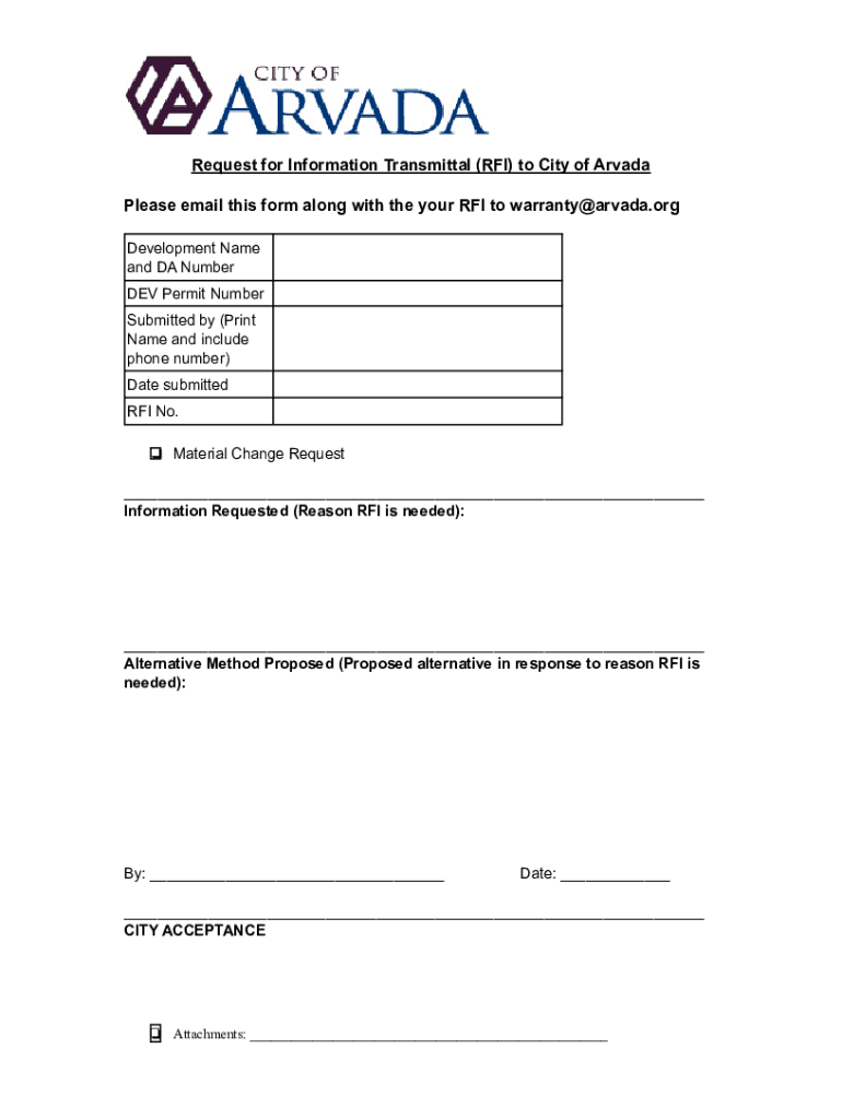 Fillable Online Request for Information Transmittal (RFI) to City of ...