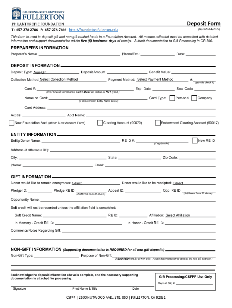 Fillable Online foundation fullerton Account Set Up Agreement Request - Philanthropic Foundation ...