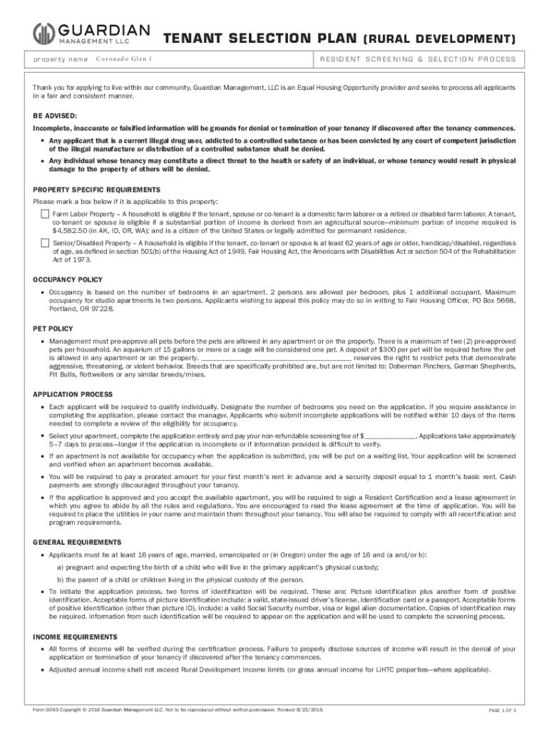 Fillable Online Resident Selection Plan - Rocky Mountain Development ...