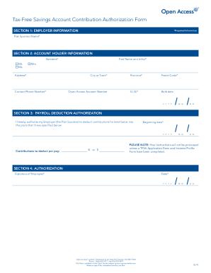 Fillable Online Tax-Free Savings Account Contribution Authorization ...
