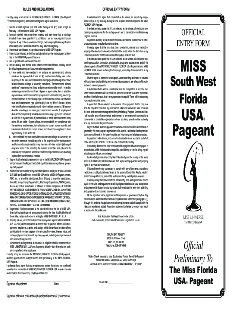 Fillable Online Miss SW Florida Entry form.indd Fax Email Print - pdfFiller