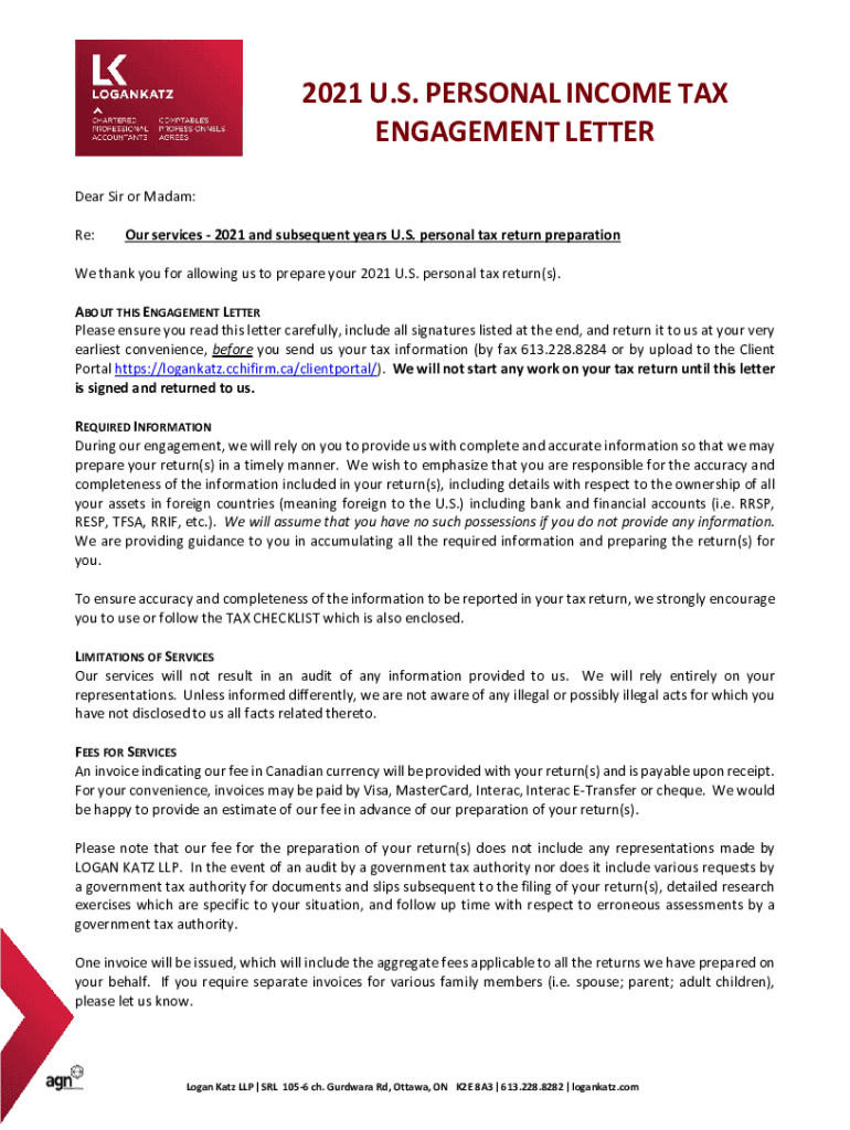 Fillable Online 2021 PERSONAL INCOME TAX ENGAGEMENT LETTER Fax Email ...