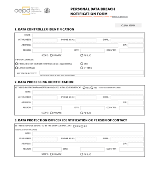 Fillable Online PERSONAL DATA BREACH NOTIFICATION FORM Fax Email Print ...