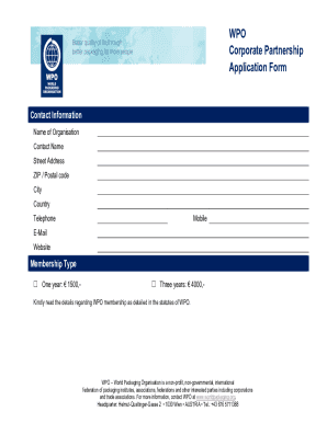 Fillable Online WPO Corporate Partnership Application Form Fax Email ...