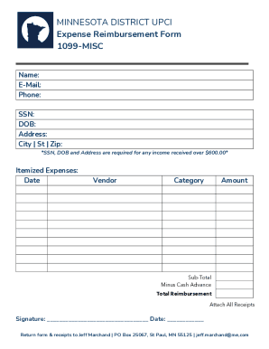 Fillable Online MINNESOTA DISTRICT UPCI Expense Reimbursement Form 1099 ...