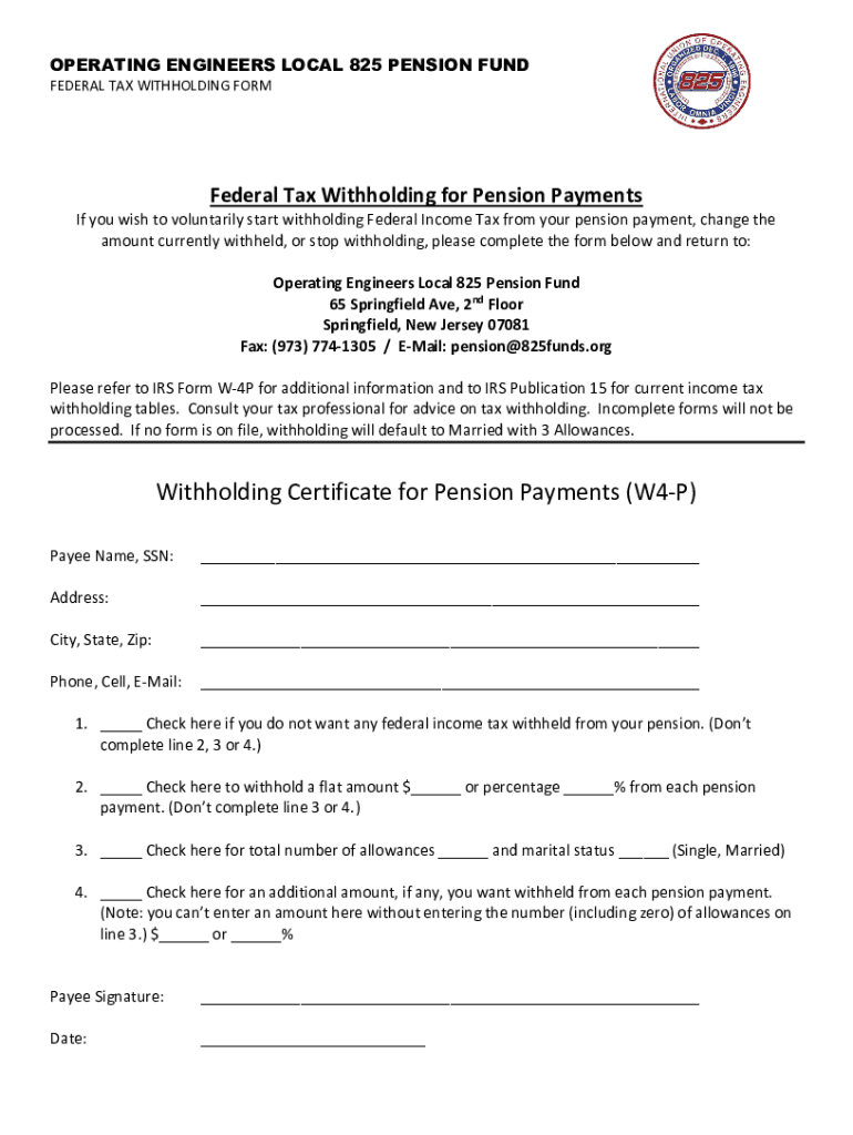 Fillable Online Withholding Certificate for Pension Payments (W4-P) Fax ...