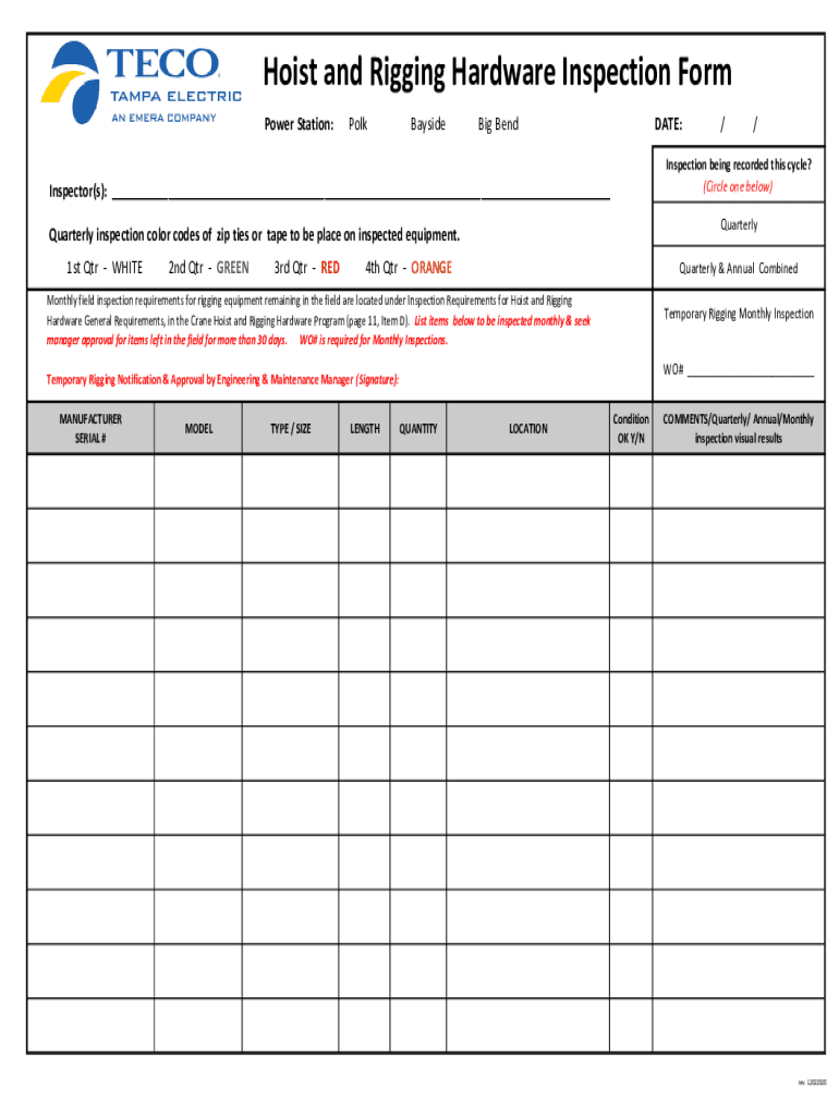 Fillable Online Hoist and Rigging Hardware Inspection Form - Tampa ...