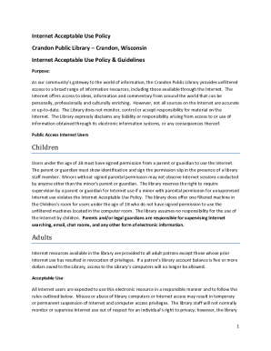 Fillable Online Internet Acceptable Use Policy Crandon Public Library ...