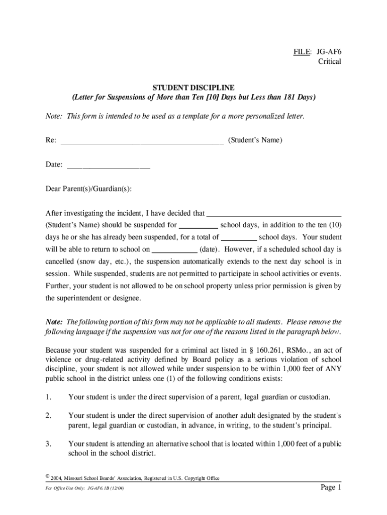 Fillable Online FILE: JG-AF6 Critical Page 1 STUDENT DISCIPLINE (Letter ...