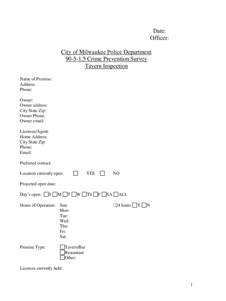 Fillable Online City of Milwaukee Police Department Business Security Survey Fax Email Print ...