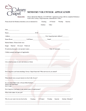 Fillable Online MINISTRY APPLICATION FORM - The Partnered Parishes of ...