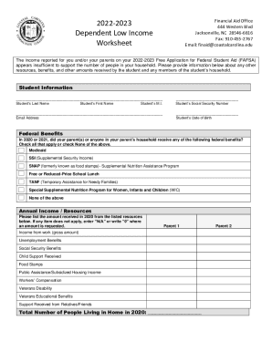 Fillable Online 2022-2023 Dependent Low Income Worksheet Fax Email ...