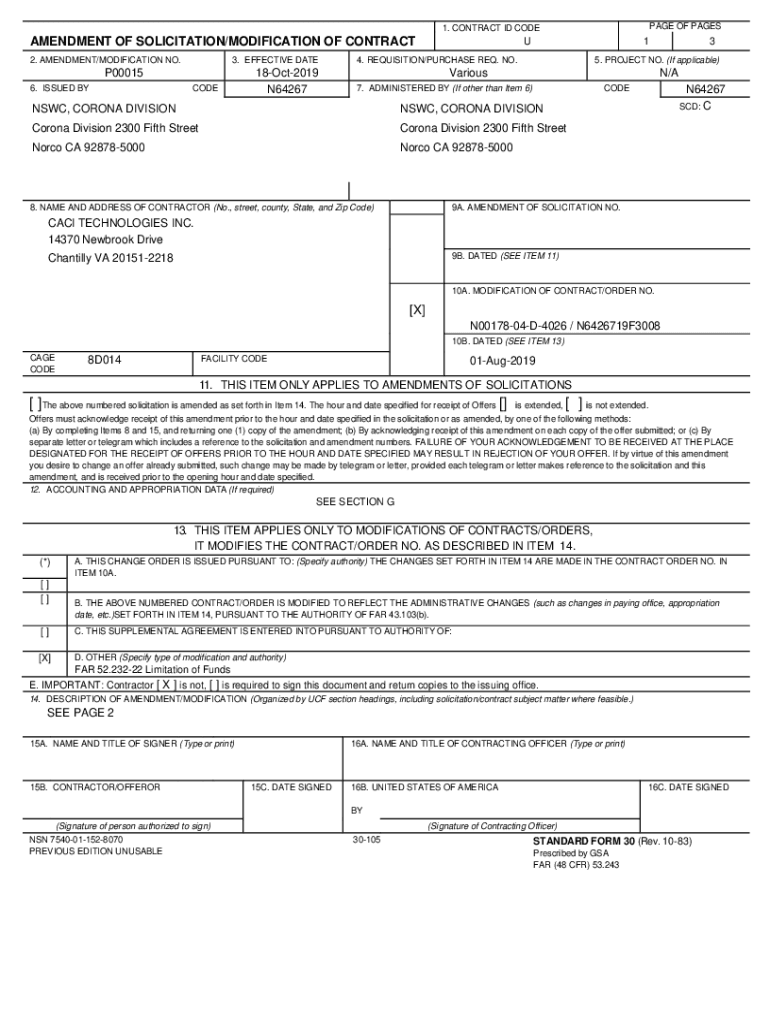 Fillable Online The purpose of this unilateral modification is to: Fax ...