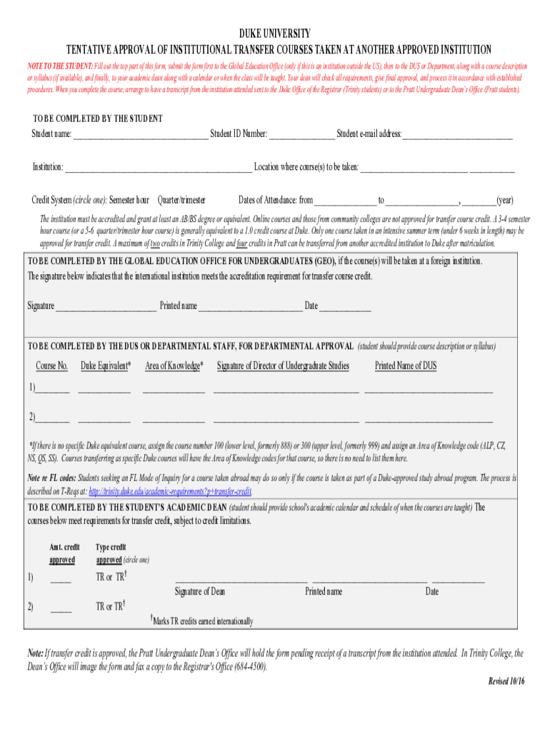 Fillable Online Transfer credit form 10.16.docx Fax Email Print - pdfFiller