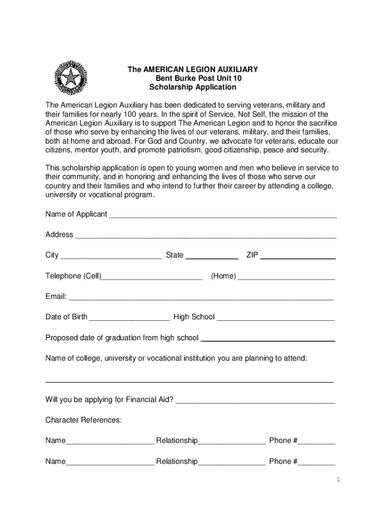 Fillable Online The AMERICAN LEGION AUXILIARY Bent Burke Post Unit 10 ... Fax Email Print ...