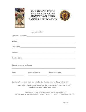 Fillable Online AMERICAN LEGION HOMETOWN HERO BANNER APPLICATION Fax ...