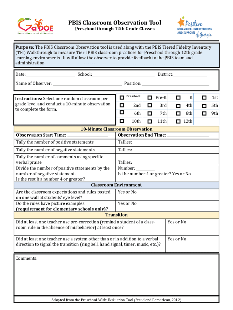 Fillable Online PBIS Classroom Observation Tool Fax Email Print - pdfFiller
