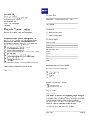 Fillable Online Photo Lenses - ZEISS Repair Service Fax Email Print ...
