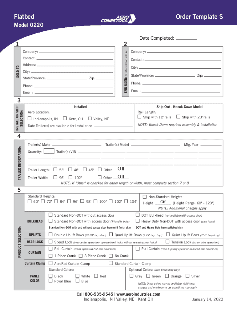 Fillable Online Order Template Conestoga Sales.indd Fax Email Print ...