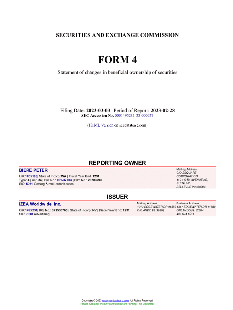 Fillable Online BIERE PETER Form 4 Filed 2023-03-03. Accession Number ...