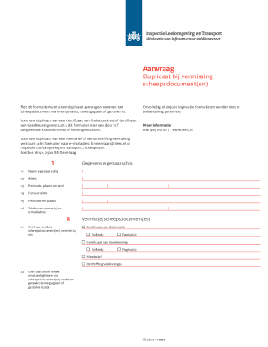 Invulbaar Online Aanvraag duplicaat bij vermissing scheepsdocument(en) Faxnummer Email Afdrukken ...