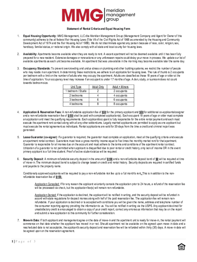 Fillable Online Statement of Rental Criteria and Equal Housing Form Fax ...
