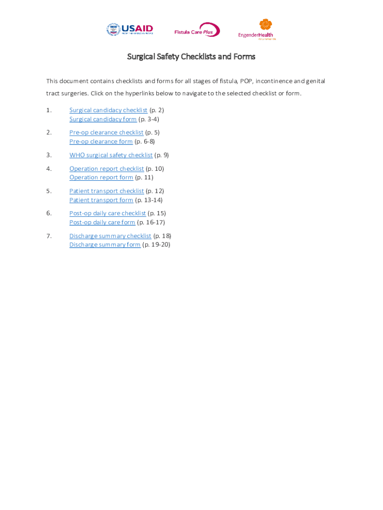 Fillable Online Surgical Safety Checklists and Forms - Fistula Care ...