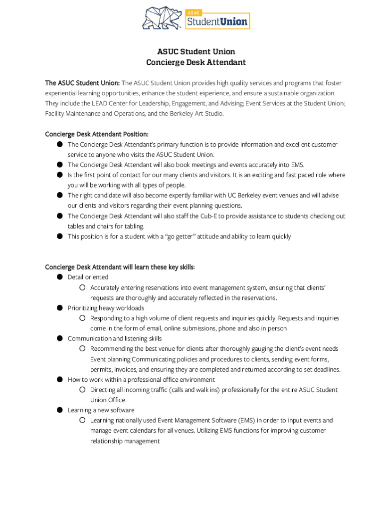 Fillable Online Department Coordinator (4722C), ASUC Student Union ...