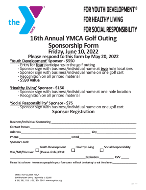 Fillable Online 16th Annual YMCA Golf Outing Sponsorship Form Fax Email Print - pdfFiller