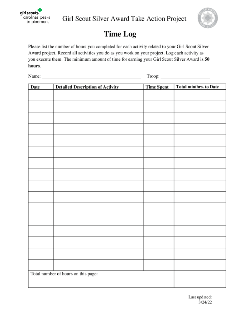 Fillable Online Girl Scout Silver Award Take Action Project Final ...