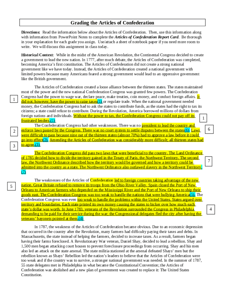 Articles of Confederation report card.docx - Grading the Articles of ...