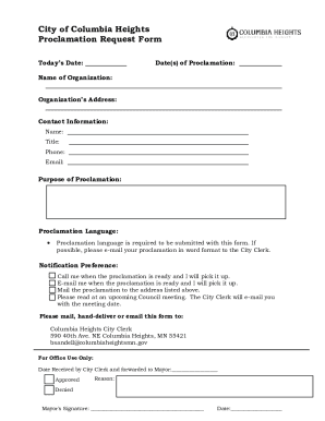 Fillable Online City of Columbia Heights Proclamation Request Form Fax ...