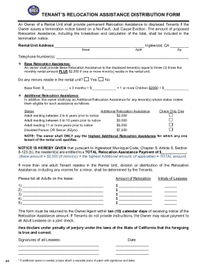 Fillable Online TENANT'S RELOCATION ASSISTANCE DISTRIBUTION FORM Fax ...