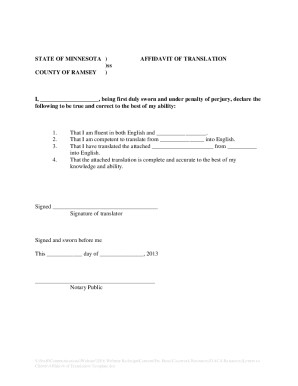 Fillable Online STATE OF MINNESOTA ) AFFIDAVIT OF INTERPRETATION ...