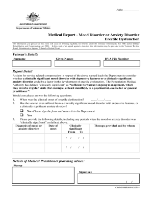 Fillable Online Medical Report - Mood Disorder or Anxiety Disorder Fax ...