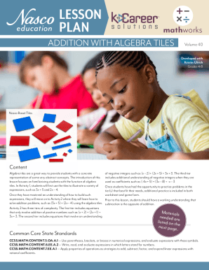 Fillable Online addition with algebra tiles - LESSON PLAN Fax Email ...