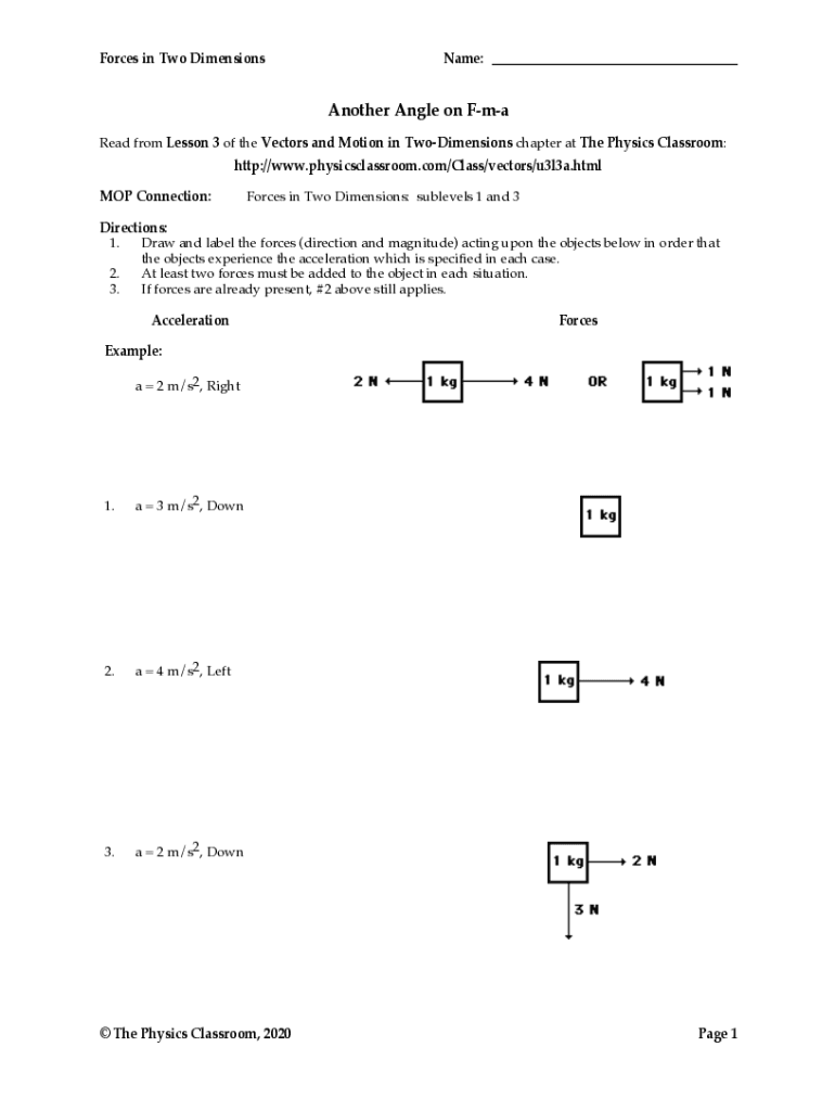 Fillable Online Teacher Toolkit Topic: Forces in Two Dimensions ...