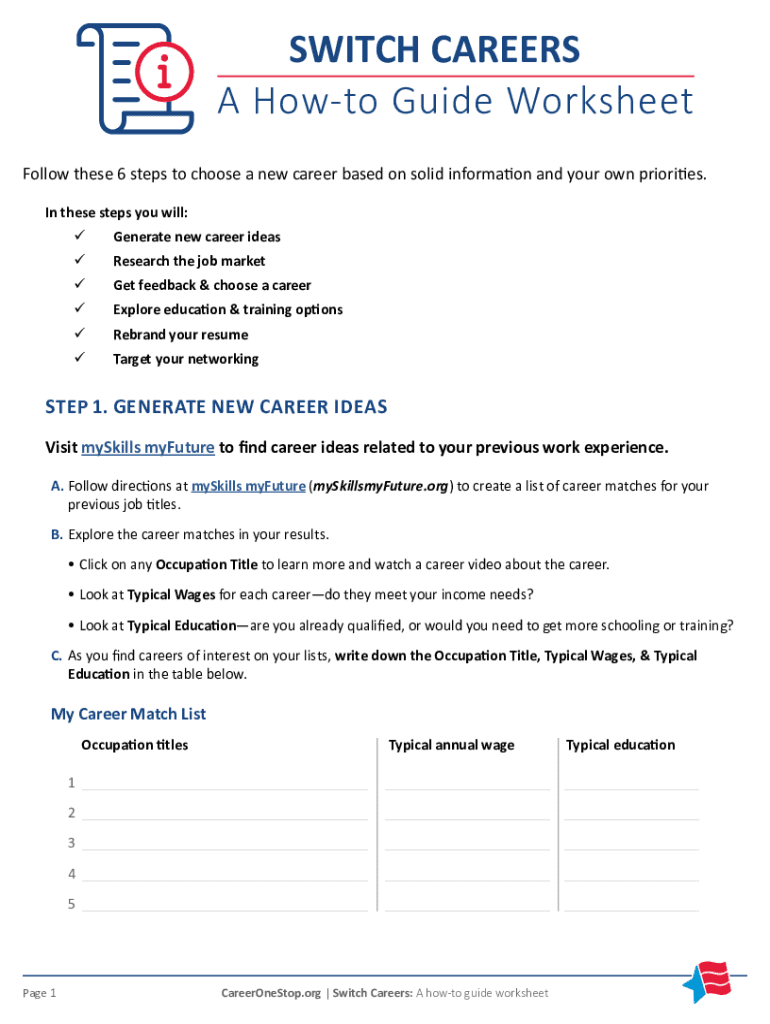 Fillable Online How-to guide worksheet on how to switch careers Fax ...