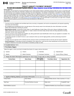Fillable Online TREATY ANNUITY PAYMENT REQUEST. TREATY ANNUITY PAYMENT ...