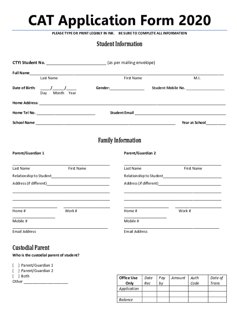Fillable Online CAT Application Form 2020 Fax Email Print - pdfFiller
